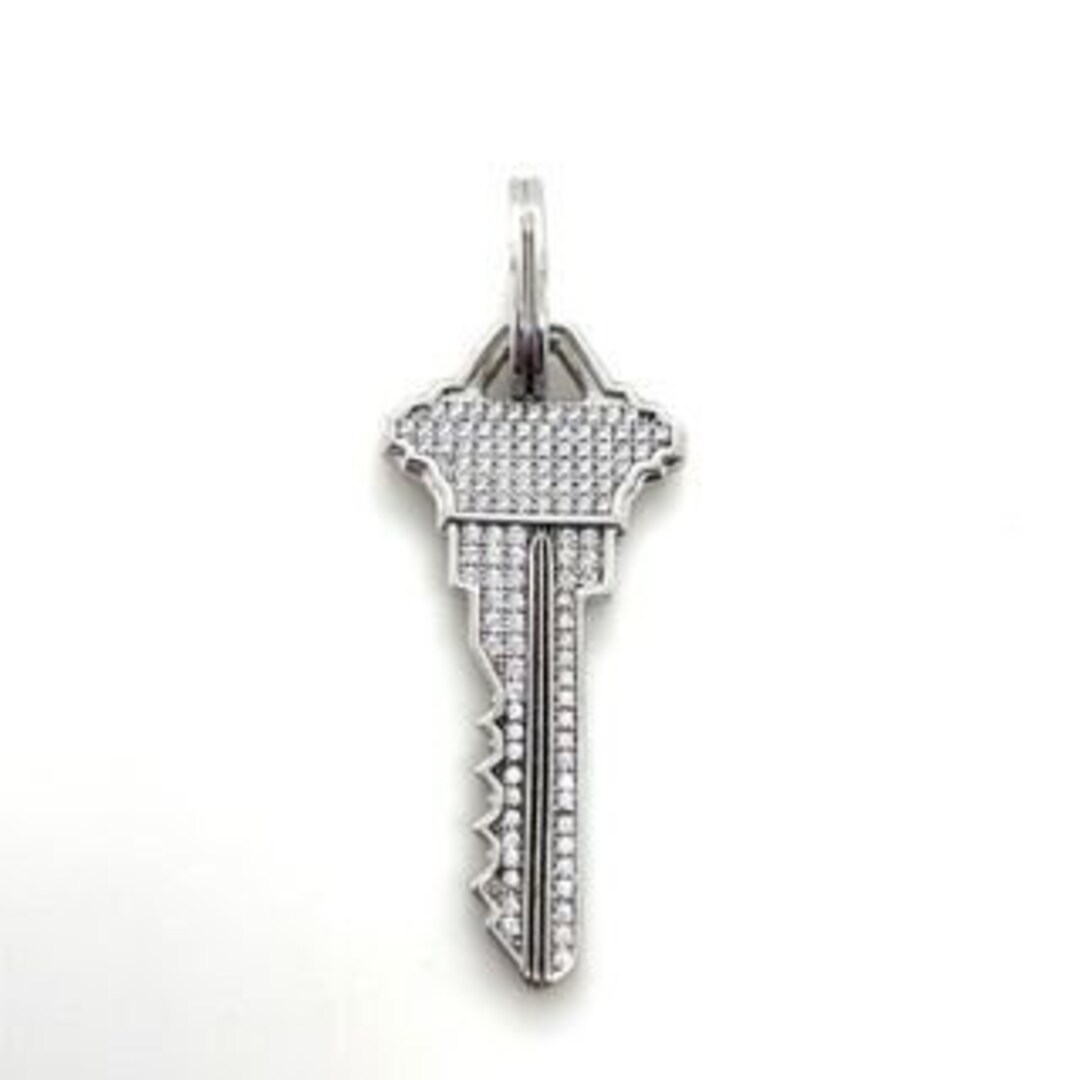 925 Silver Large Pave Key Pendant - Etsy