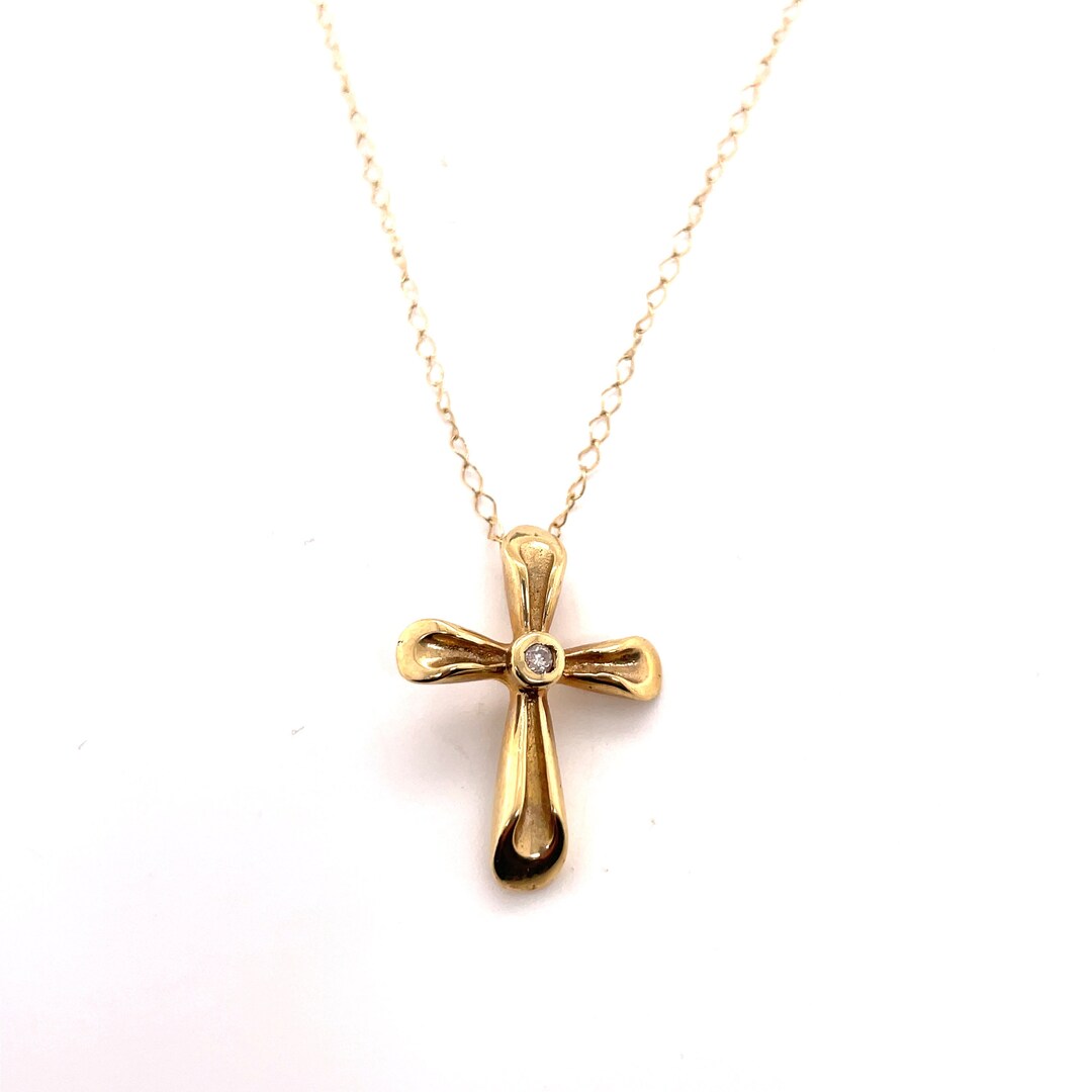 14K Yellow Gold Diamond Bezel Cross Pendant - Etsy