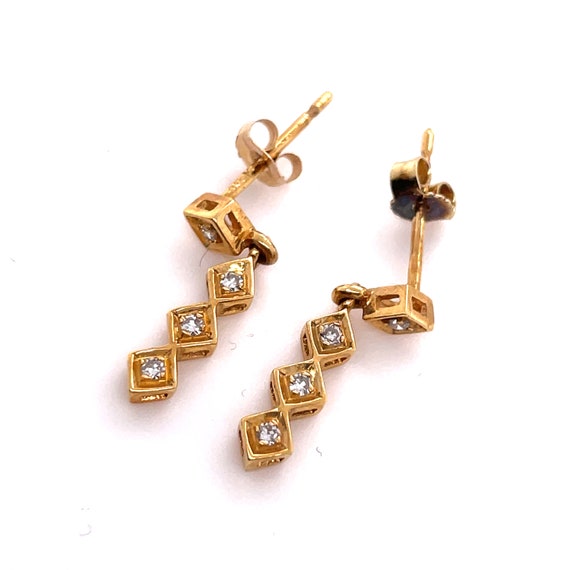 14K Yellow Gold Diamond Diamond Shape Bar Hanging Ear… - Gem