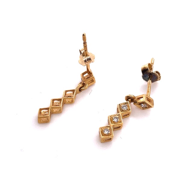 14K Yellow Gold Diamond Diamond Shape Bar Hanging Ear… - Gem