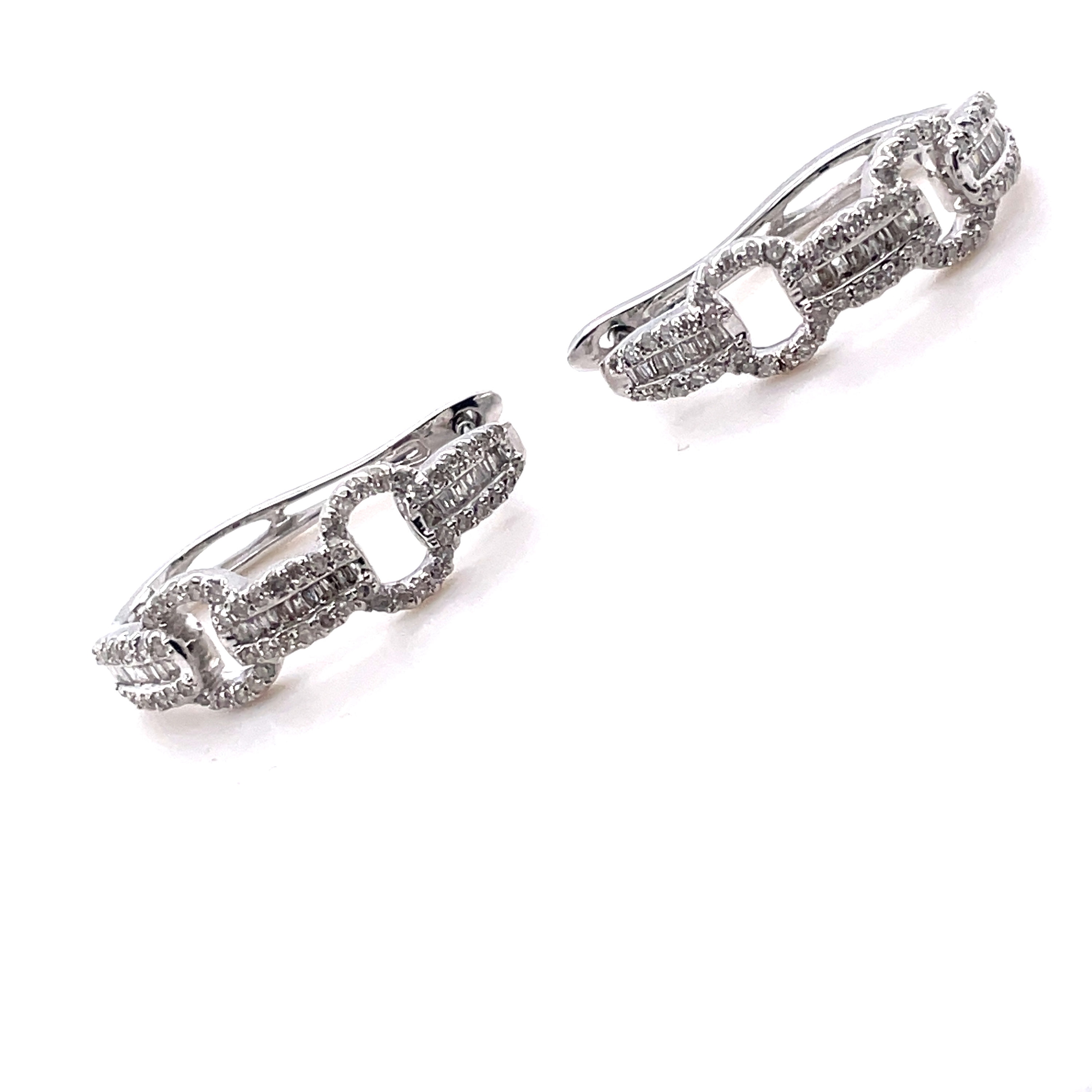 14KT White Gold Round & Baguette Diamond Chain Link Hoop - Etsy