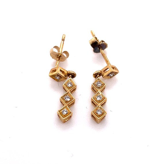 14K Yellow Gold Diamond Diamond Shape Bar Hanging Ear… - Gem