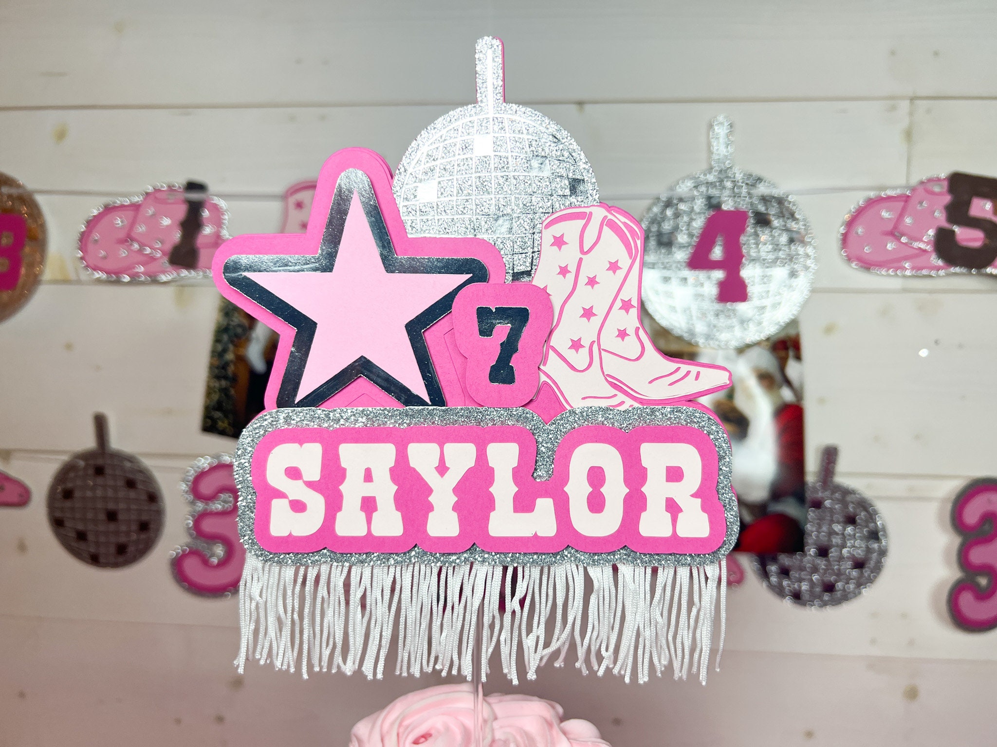 Personalized Pink Disco Cowgirl Cake Topper: Space Rodeo Party - Etsy