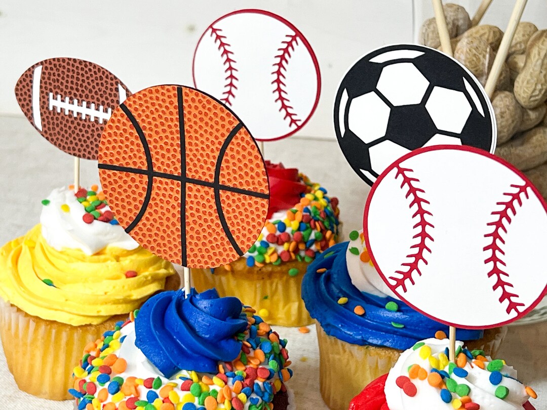 Multi Sports Cupcake Toppers First Year Birthday Sports Party - Etsy