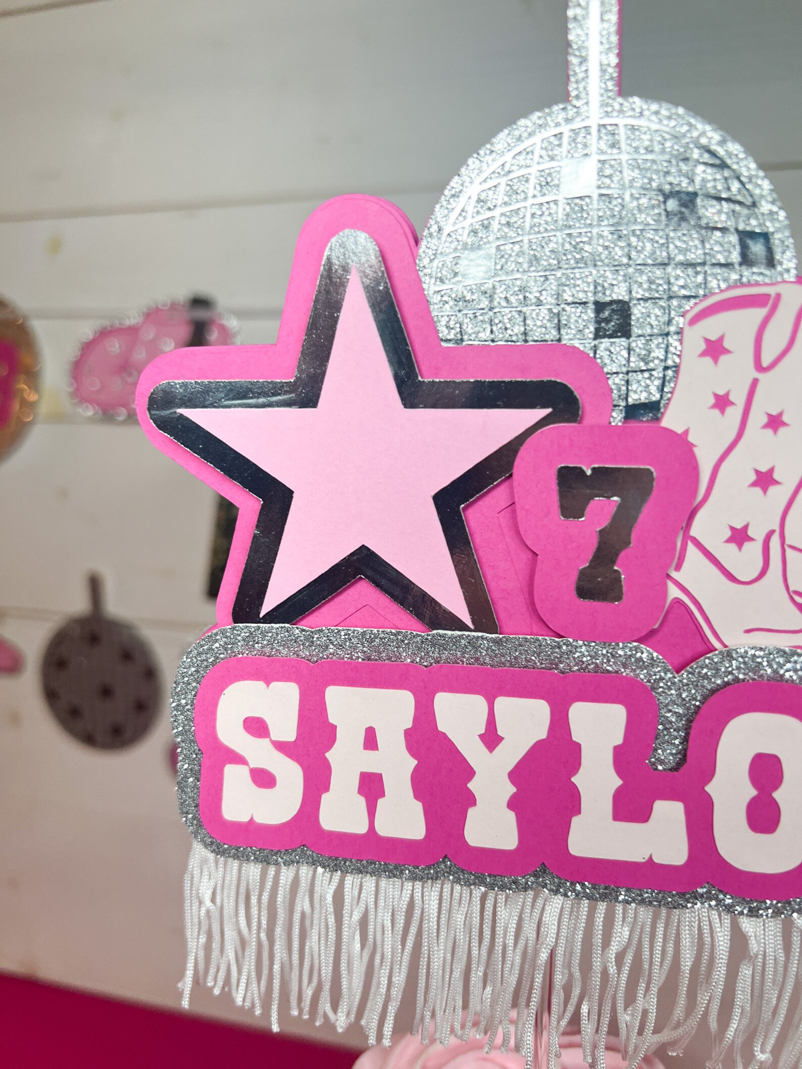 Personalized Pink Disco Cowgirl Cake Topper: Space Rodeo Party - Etsy