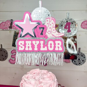 Personalized Pink Disco Cowgirl Cake Topper: Space Rodeo Party - Etsy