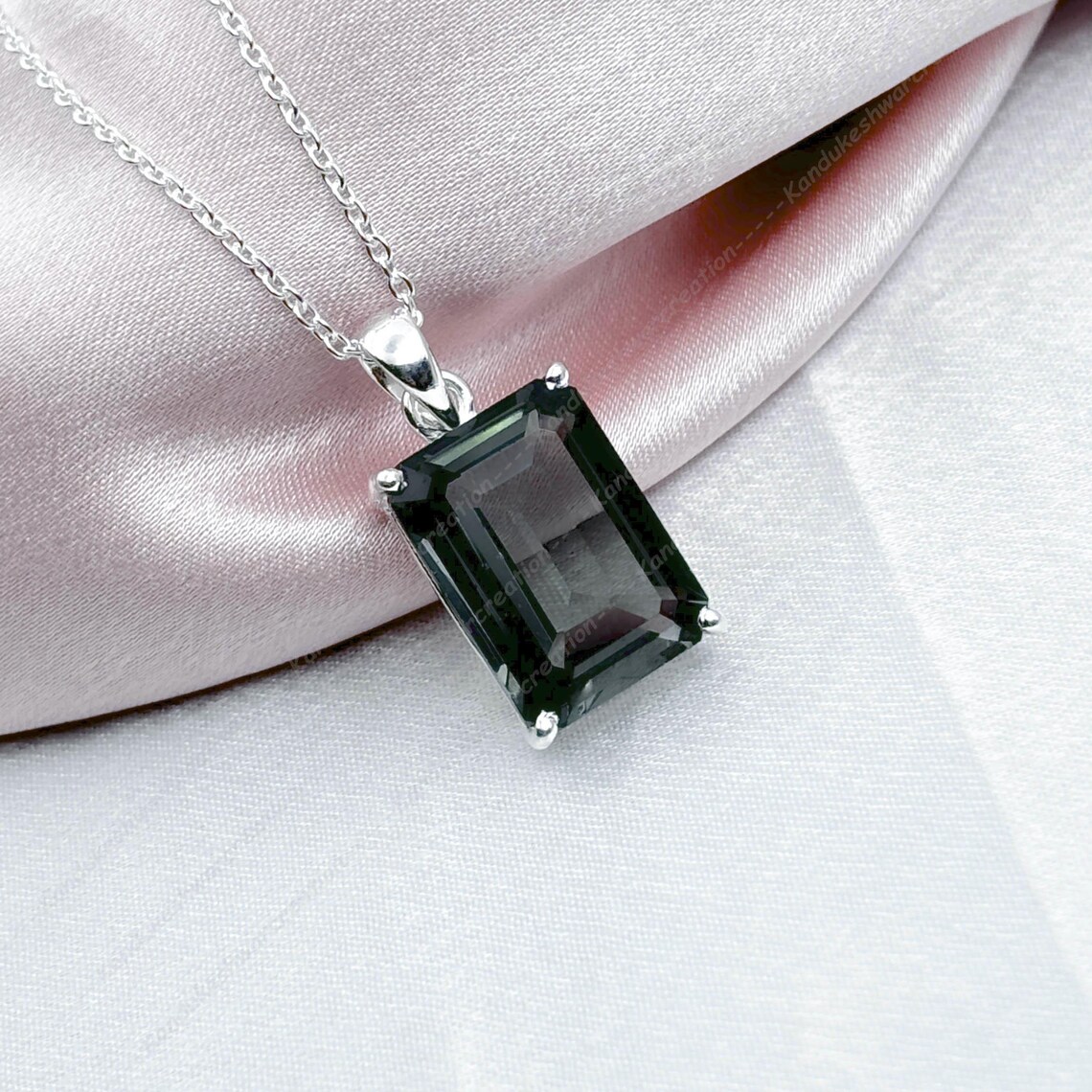 Gray Spinel Pendant: Large Emerald Cut, Sterling Silver Handmade ...