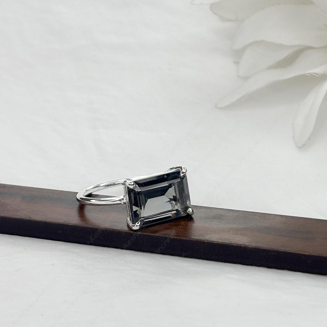 10x14m Emerald Cut Grey Spinel Ring, Handmade 925 Silver Statement ...
