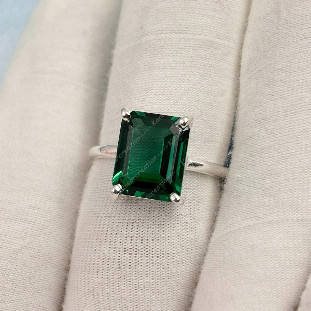 Emerald Cut Teal Sapphire Ring: Sterling Silver September Birthstone - Etsy