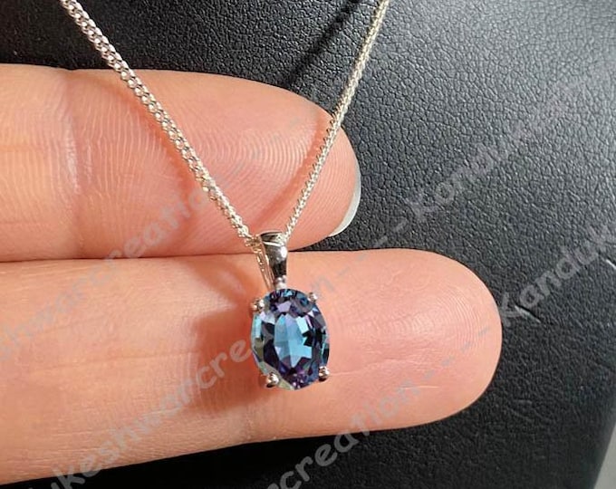 Unique Pear Alexandrite Necklace Rose Gold Halo Moissanite Diamond ...