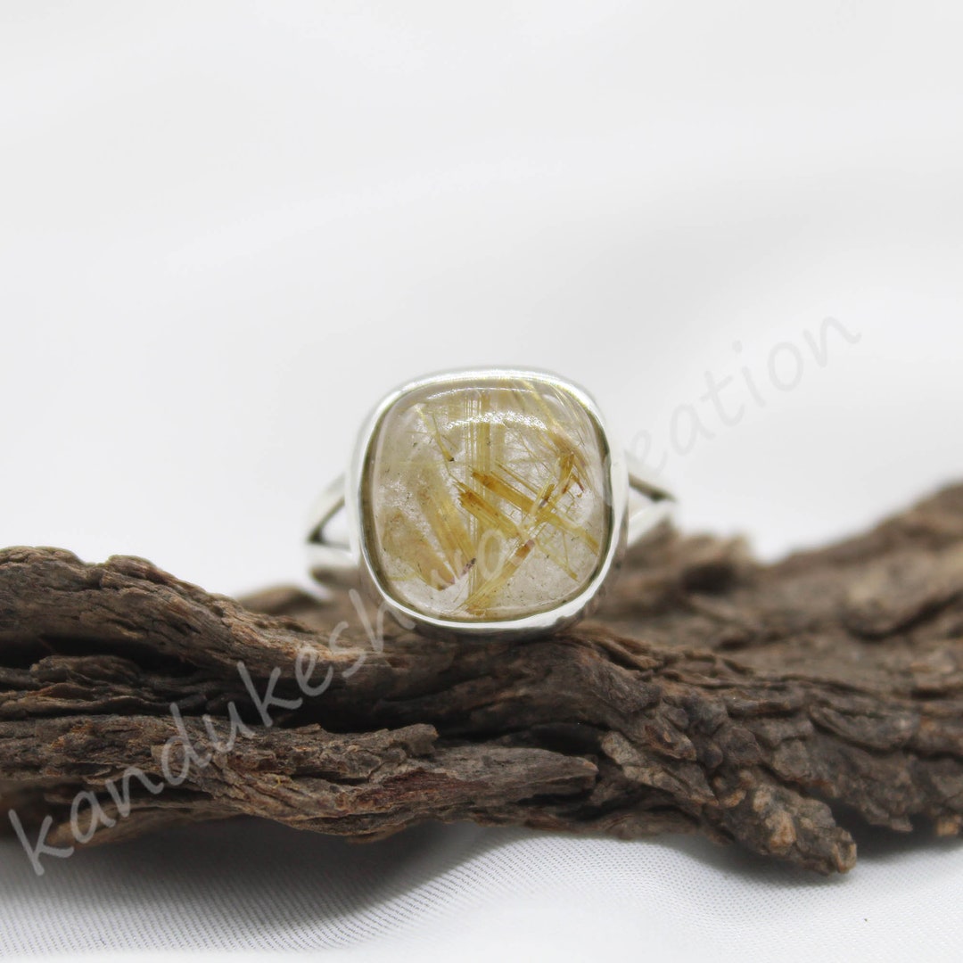 Yellow Rutilated Quartz Ring, Quartz Ring, Golden Rutile Ring, Rutile ...