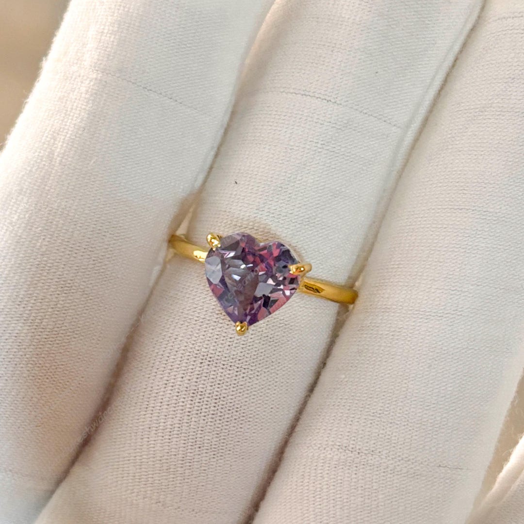 18k Gold Fill Alexandrite Heart Ring: Vintage Sterling Silver ...