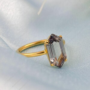 Grey Spinel Ring, Hexagon 7x14m 925 Sterling Silver, Dainty Engagement ...