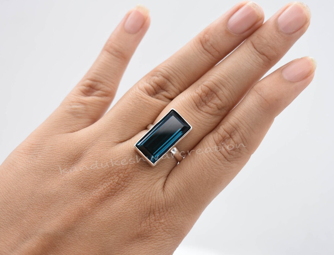 London Blue Topaz Ring, Cocktail Ring, Rectangle Blue Topaz Ring ...