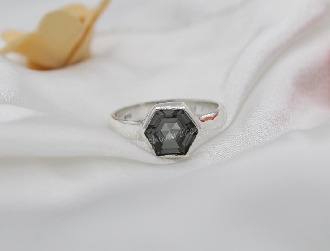 Grey Spinel Ring, Hexagon Faceted Ring, 925 Sterling Silver, Engagement ...