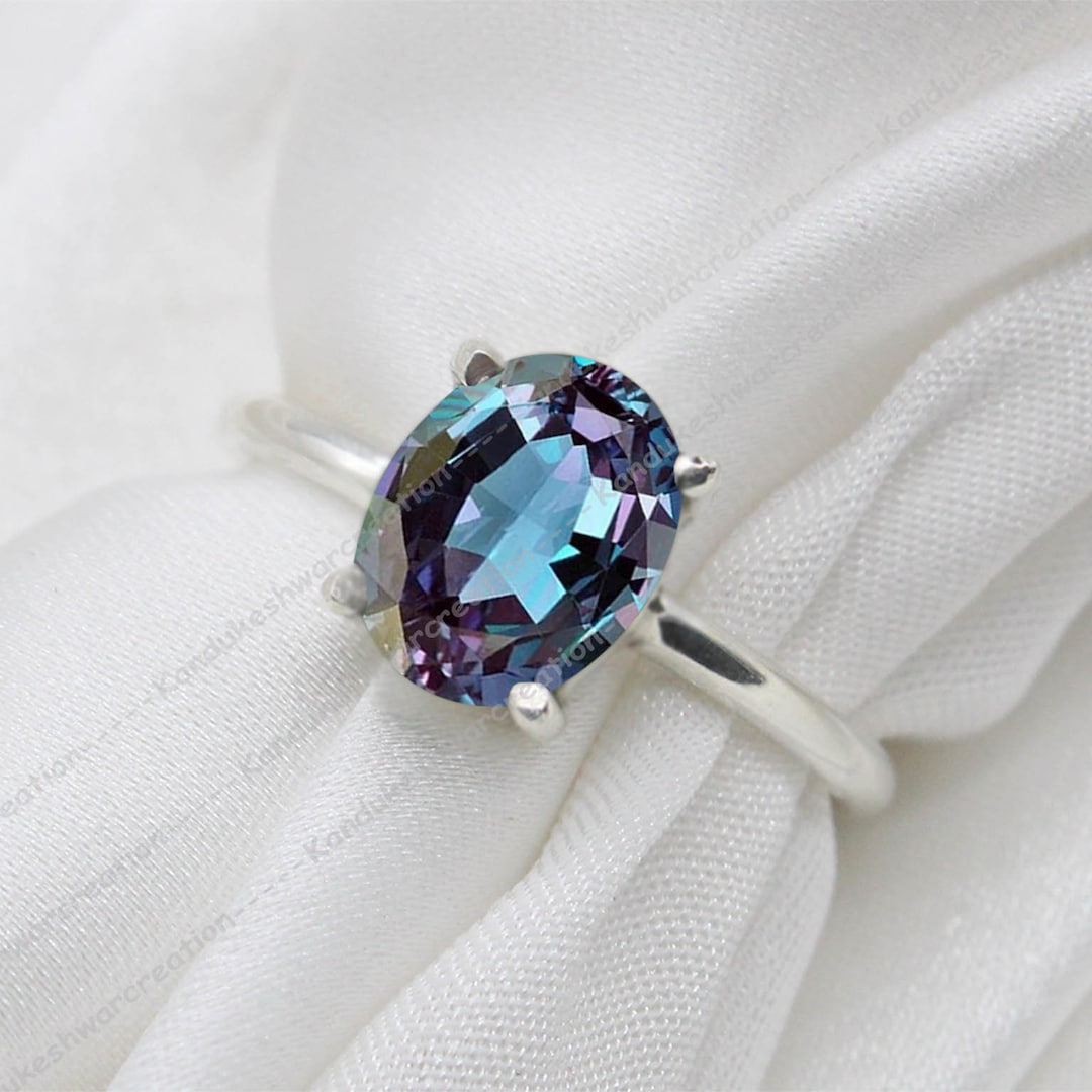 Dainty Alexandrite Ring: Oval 7x9m Handmade 925 Sterling Silver, Color ...