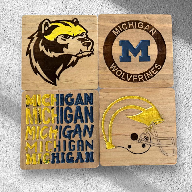 Wooden Coaster 4pack Team/ Football Team Wooden Coasters Michigan - Etsy