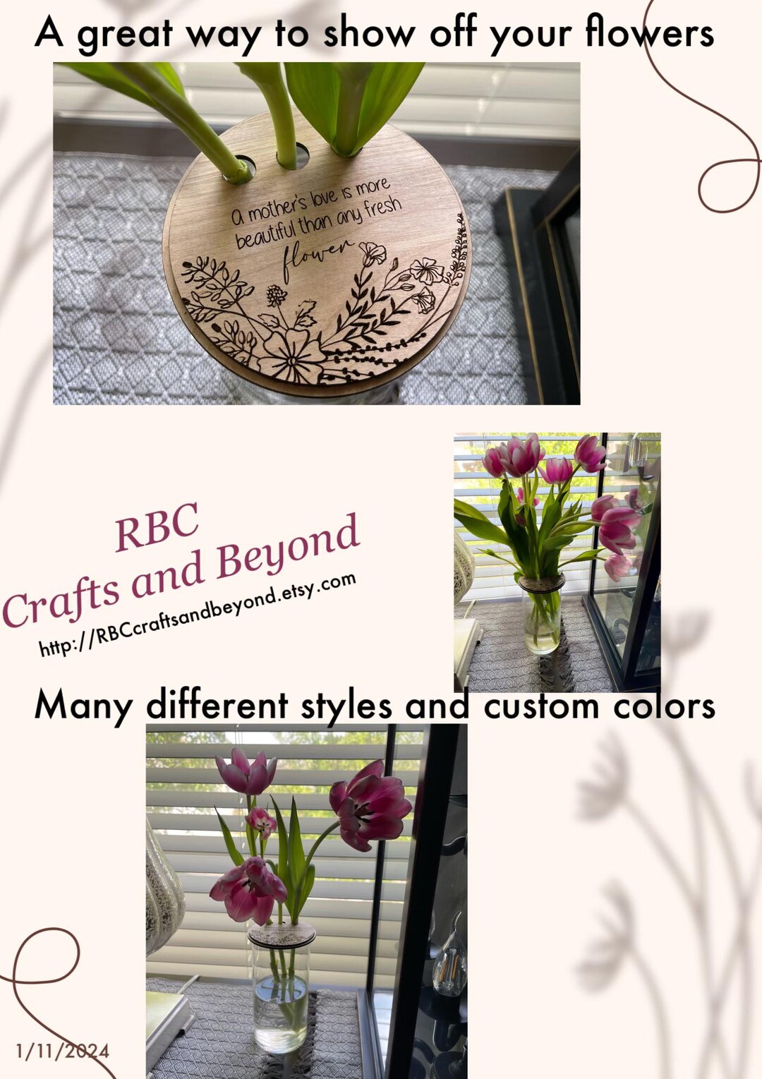 Flower Arranger/wooden,laser Made Vase Topper /personalized Gift - Etsy