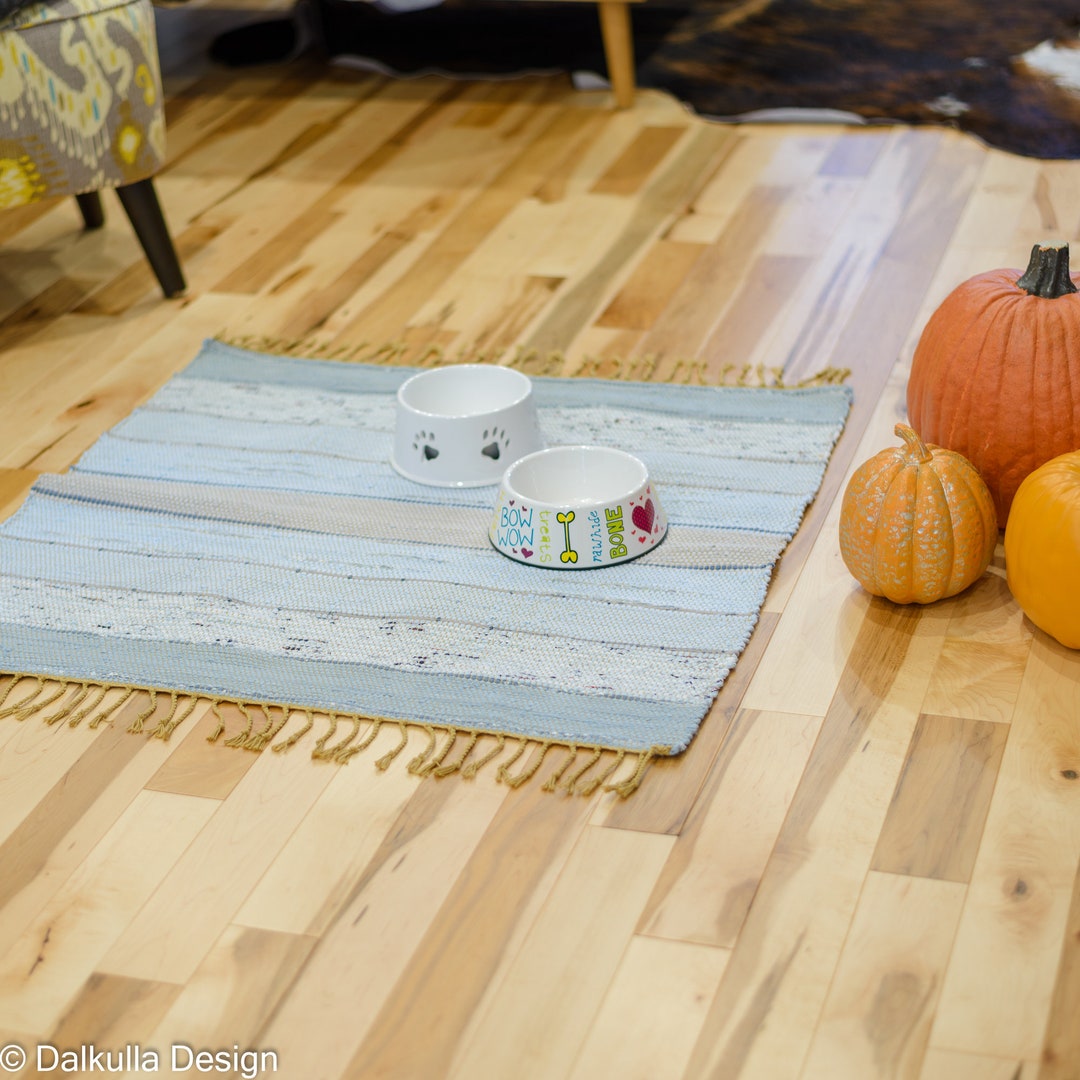 Swedish Rag Rug blue Striped Dog Bowl Rug - Etsy