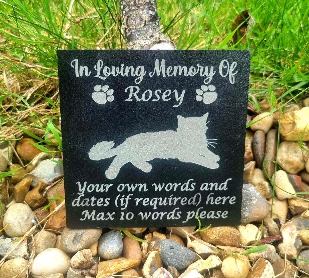 Personalised Cat Memorial Slate Pet Plaque Gravestone in Memory ...