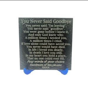 Personalised Goodbye Memorial Plaque Poem Remembrance Slate Grave Stone ...