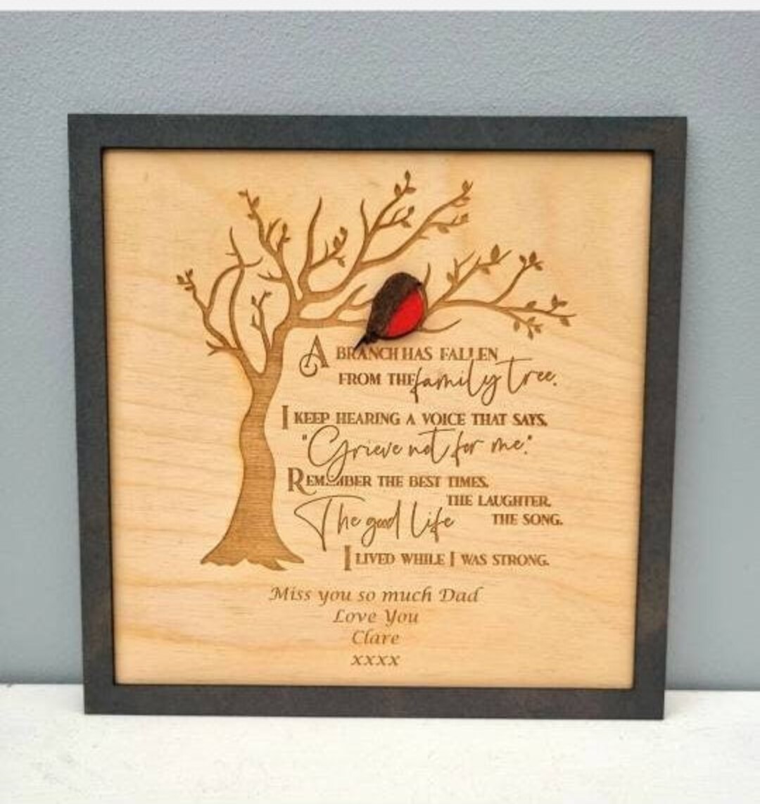 Memorial Family Tree Robin Bird Remembrance Framed Plaque Sign ...