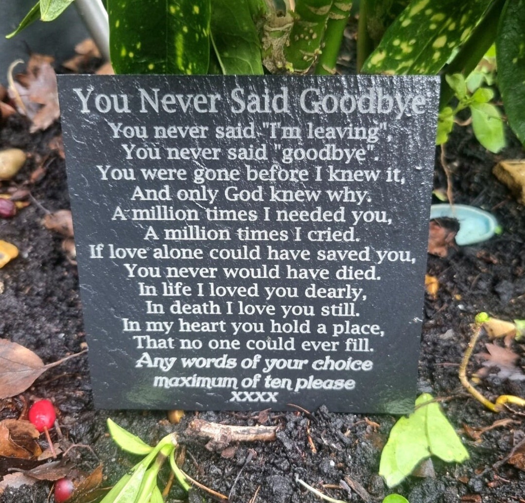 Personalised Goodbye Memorial Plaque Poem Remembrance Slate Grave Stone ...