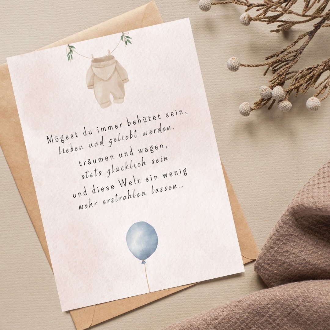 Personalisierte Karte zur Geburt | Junge | Aquarell | Grußkarte zur ...
