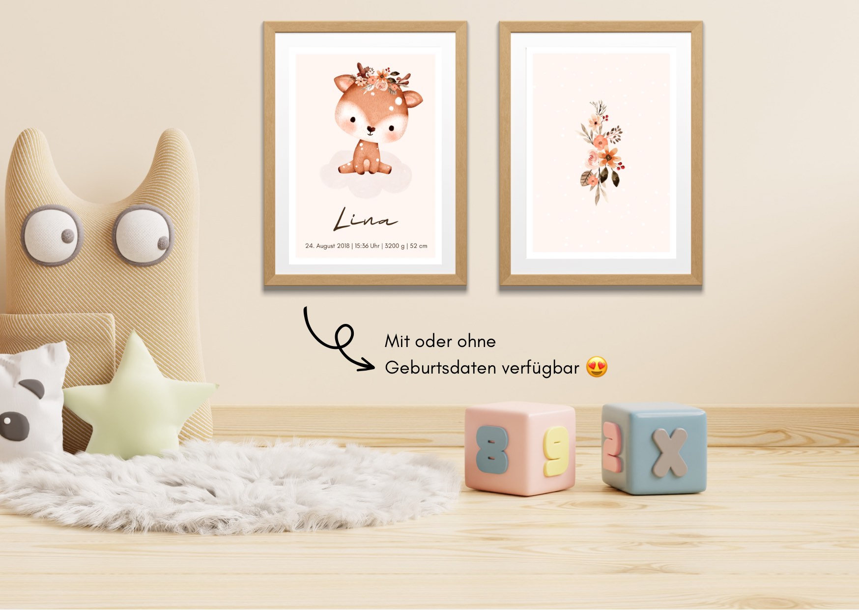 Personalized Birth Poster Name Poster Deer Brown Floral - Etsy