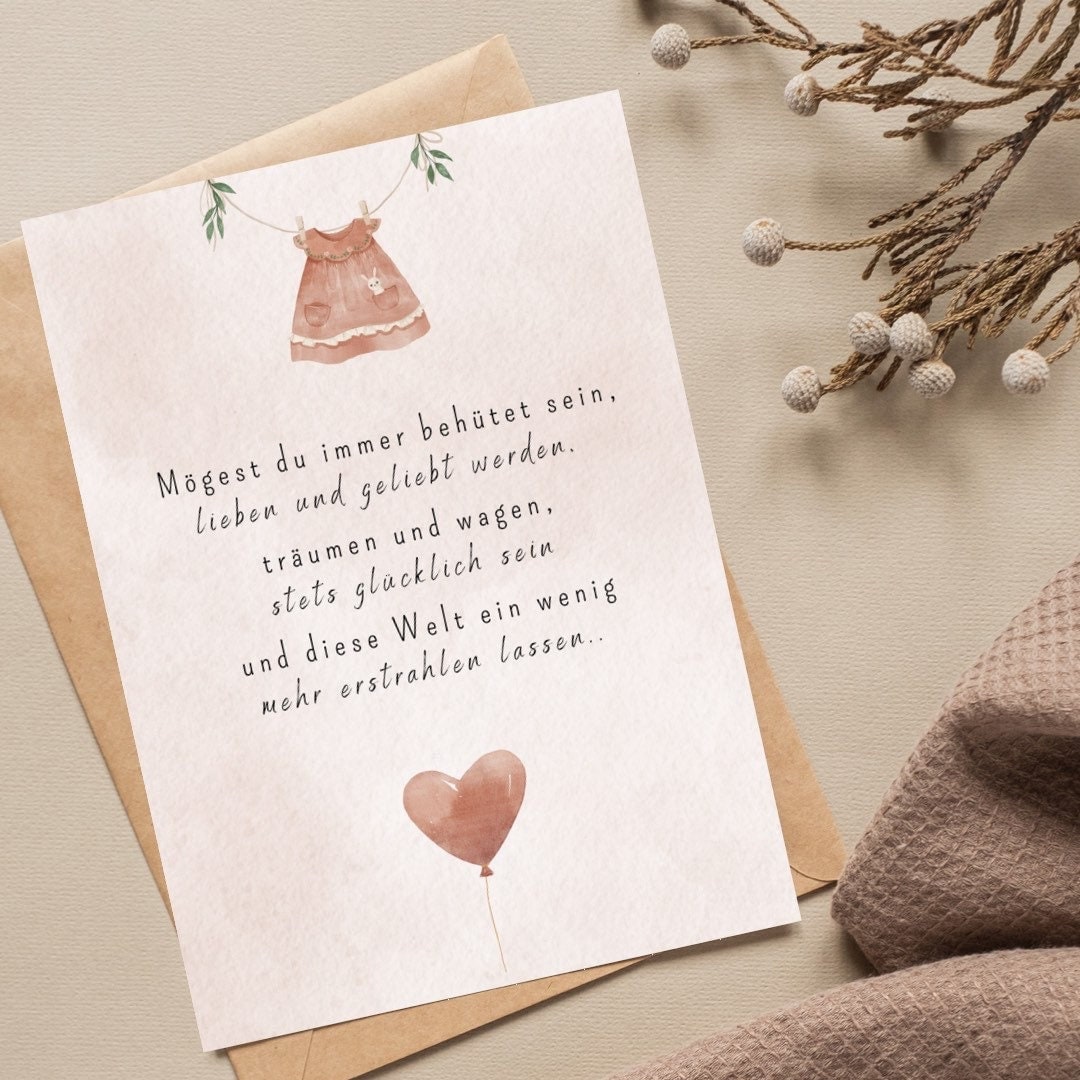 Personalisierte Karte zur Geburt | Aquarell | Mädchen | Grußkarte zur ...