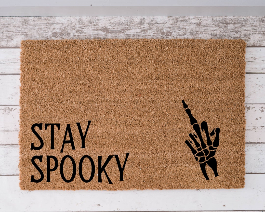 Stay Spooky Middle Finger Skeleton Hand Halloween Doormat Outside Porch ...