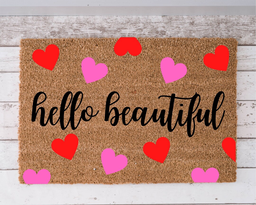 Hello Beautiful Hearts Doormat, Cute Valentines Housewarming Gift ...