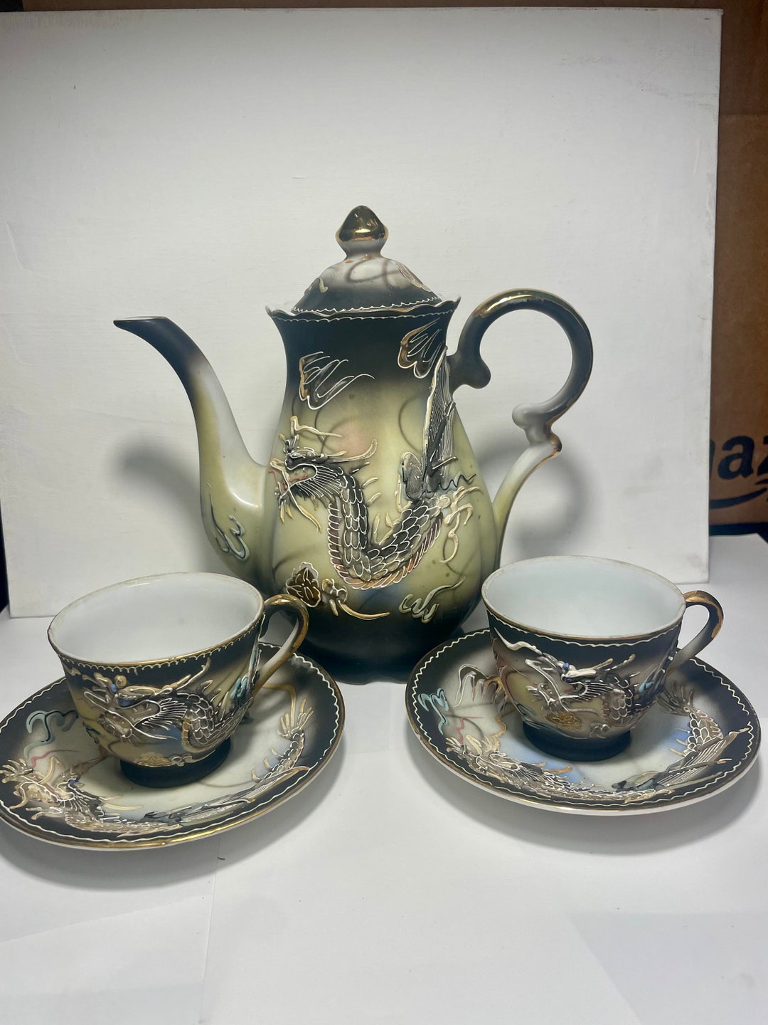 Vintage Japanese Moriage Dragonware Coffee/tea Set , 2 Demitasse Cups ...