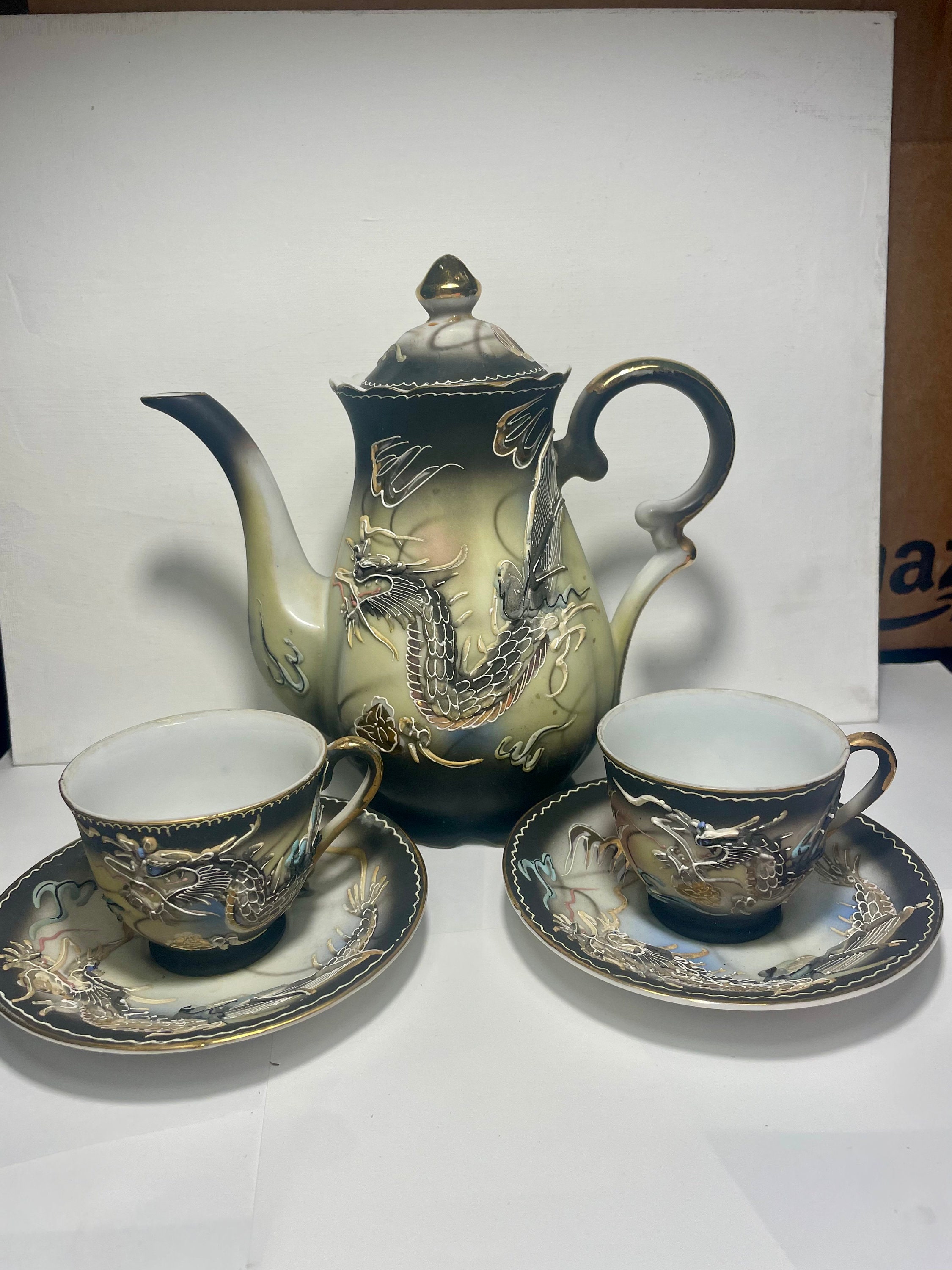 Vintage Japanese Moriage Dragonware Coffee/tea Set , 2 Demitasse Cups ...