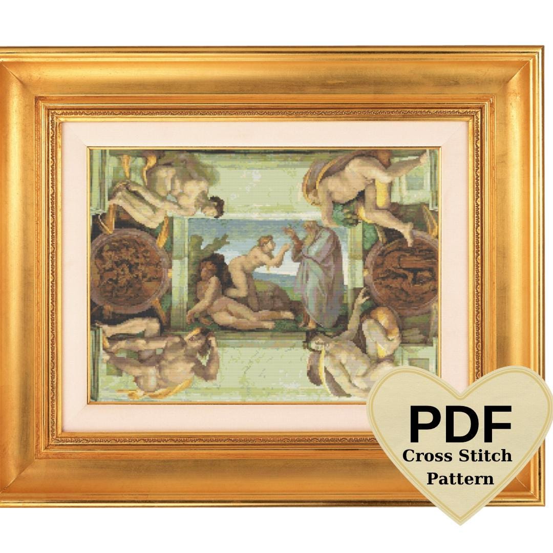 Sistine Chapel Ceiling: Creation of Eve by Michelangelo Cross Stitch ...