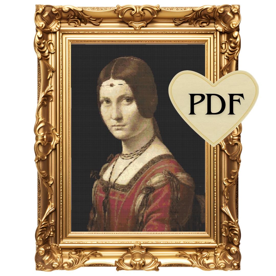 Leonardo Da Vinci Cross Stitch Pattern PDF, Portrait of a Lady, Digital ...