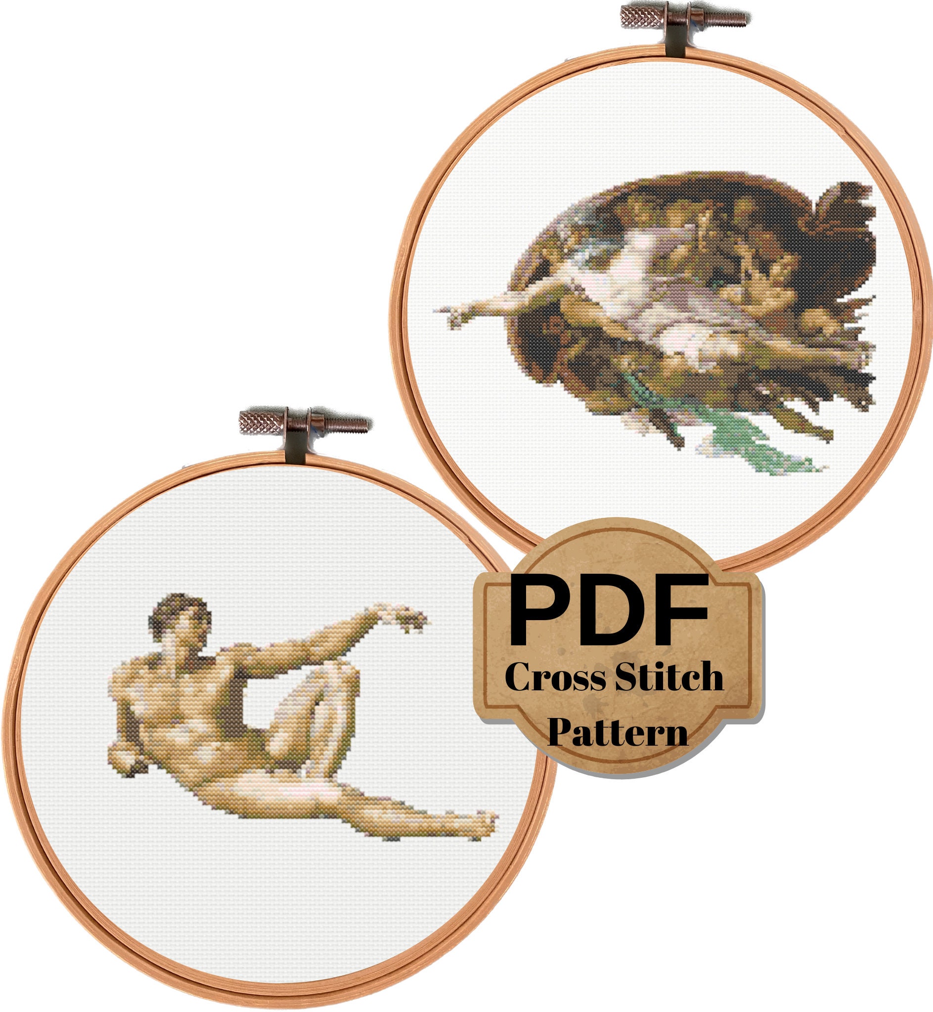The Creation of Adam CROSS Stitch Pattern PDF, Hoop Art Embroidery ...