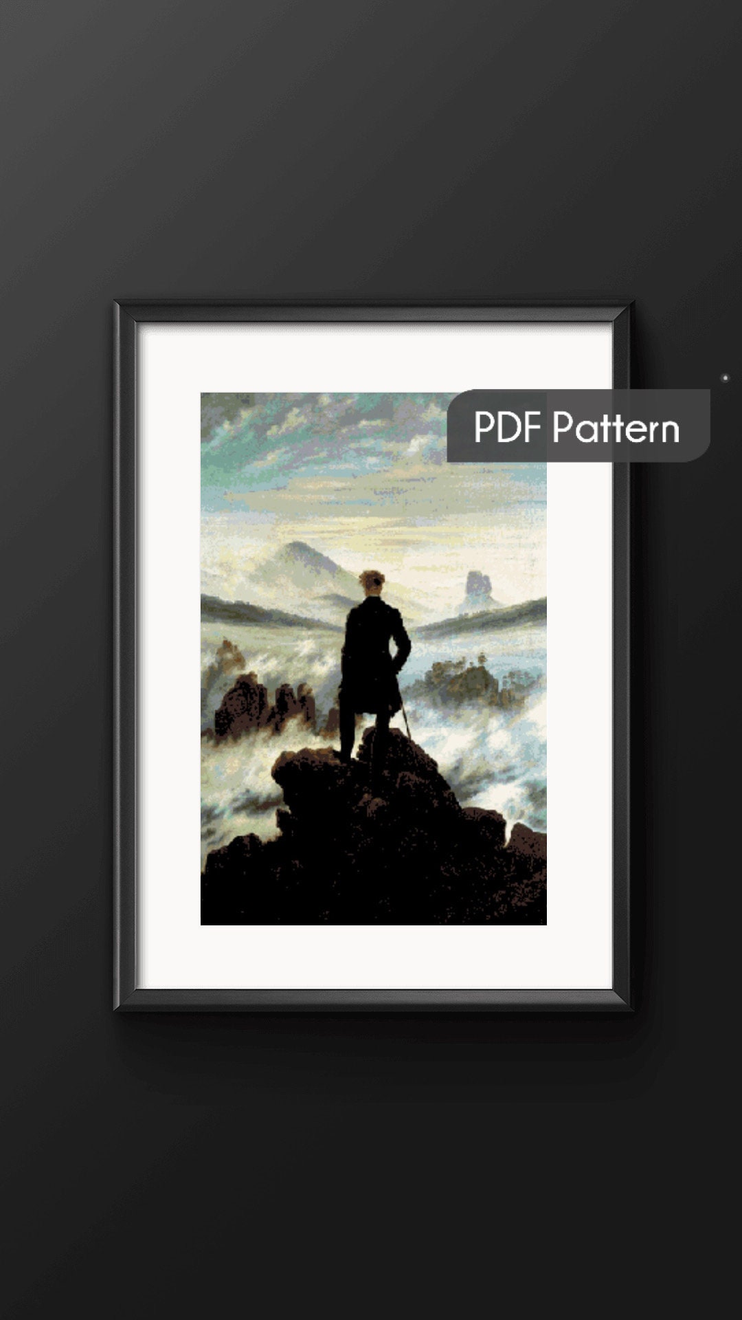 Wanderer Above the Sea of Fog, Cross Stitch Patter, Caspar David ...