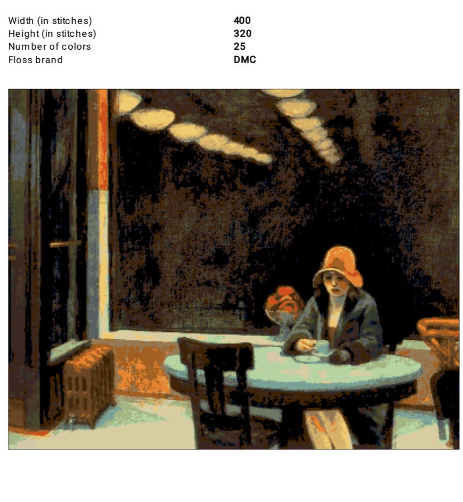 Automat by Edward Hopper Cross Stitch Pattern: Modern Artwork ...