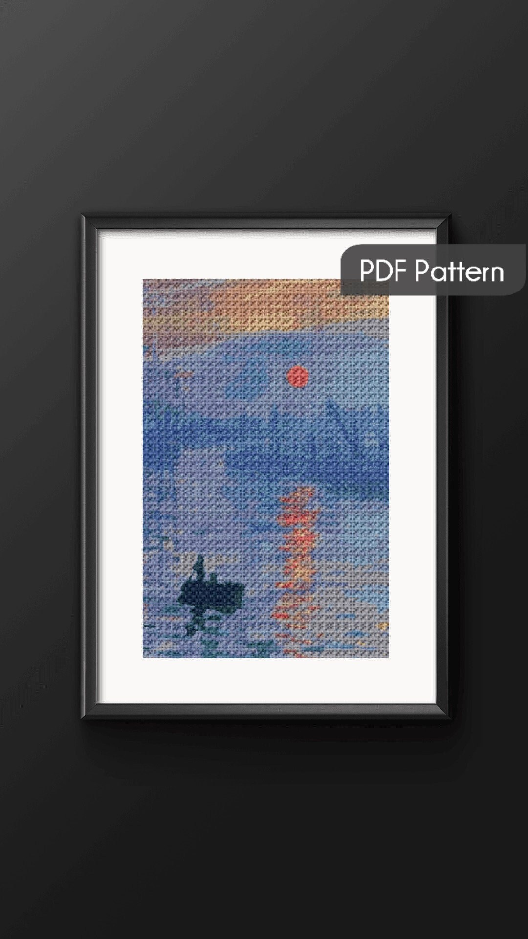 Monet Impression Sunrise Cross Stitch Pattern: Coastal Seascape ...