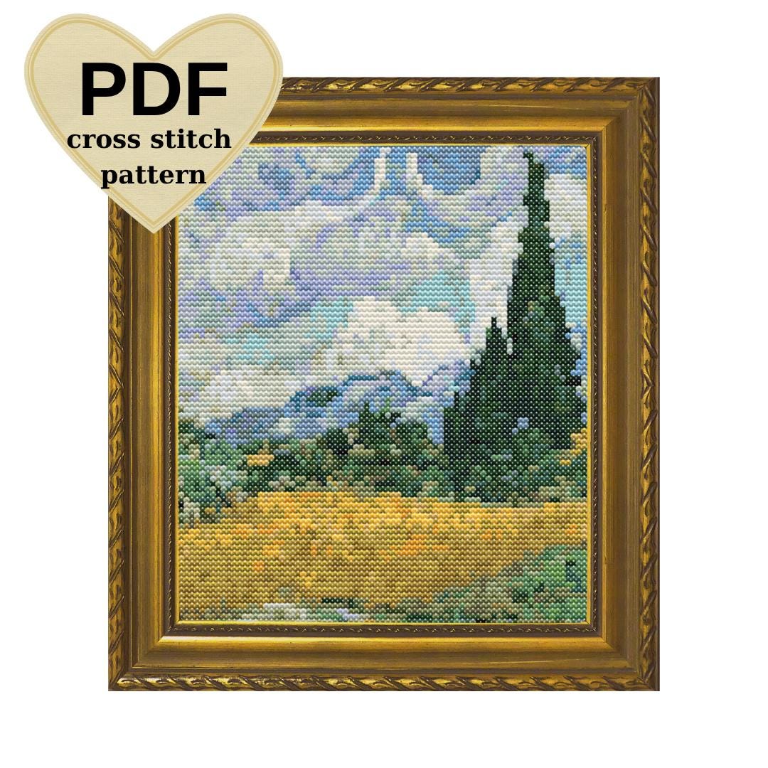 Van Gogh Cypress and Wheatfield Cross Stitch Pattern (PDF) - Etsy
