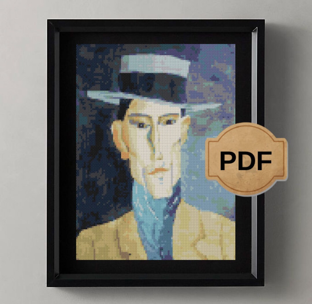 Modigliani Cross Stitch Pattern: Portrait of a Man With Hat (PDF ...