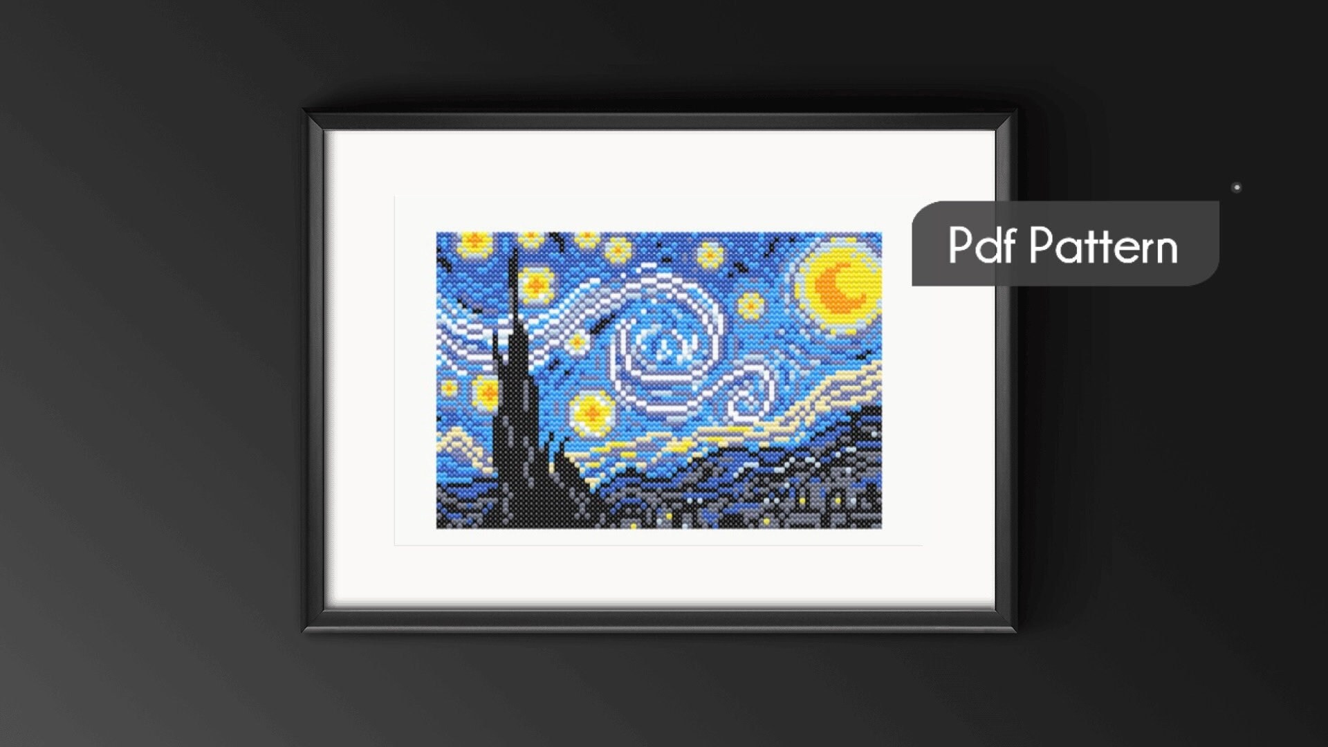 Mini Starry Night Cross Stitch Pattern, Van Gogh Cross Stitch Art, Easy ...