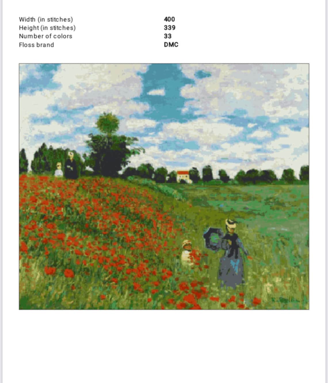 Poppy Field Cross Stitch Pattern, Claude Monet, Digital Download ...