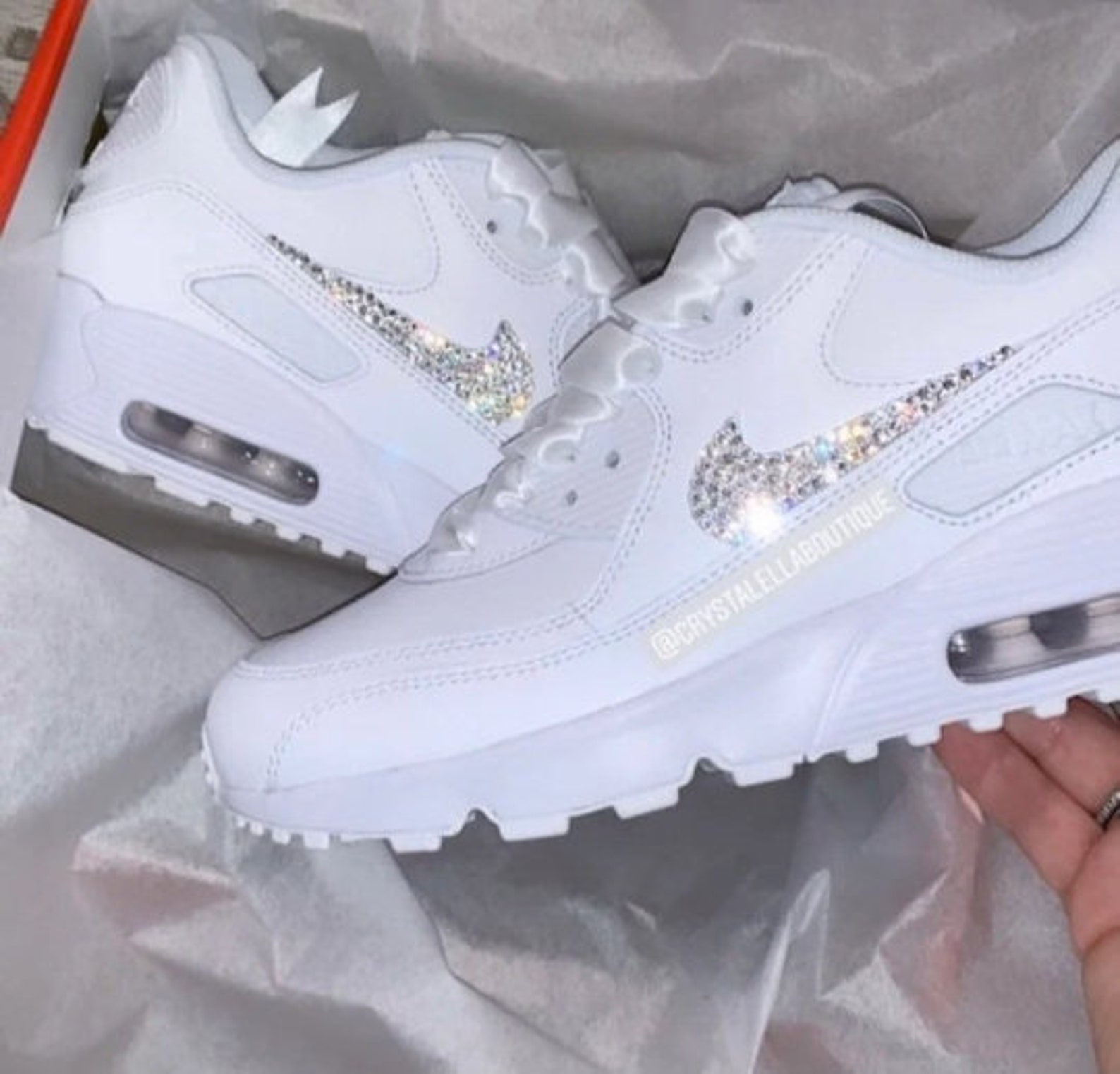 Custom Swarovski Crystal Nike Air Max 90 | White Bling Sneakers - Etsy