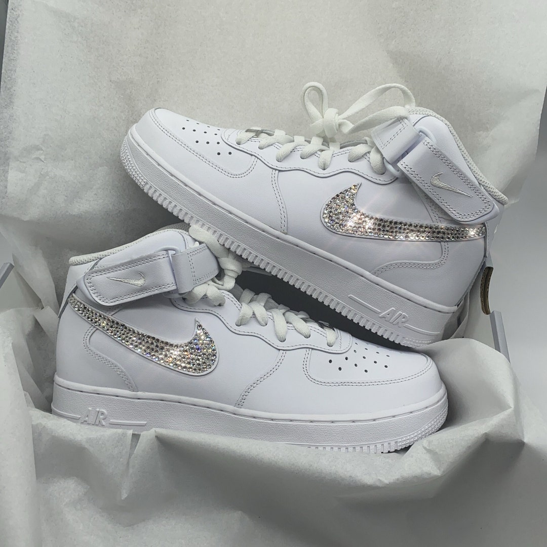 Swarovski Custom Made Air Force 1 Mid Top All White Sneakers Blinged ...