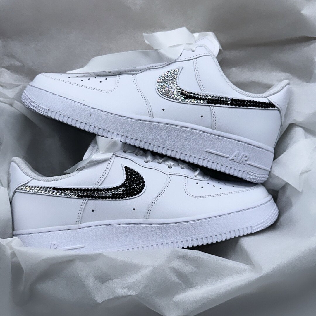 Swarovski Women's Air Force 1 All White Low Sneakers Blinged Out Ombré ...
