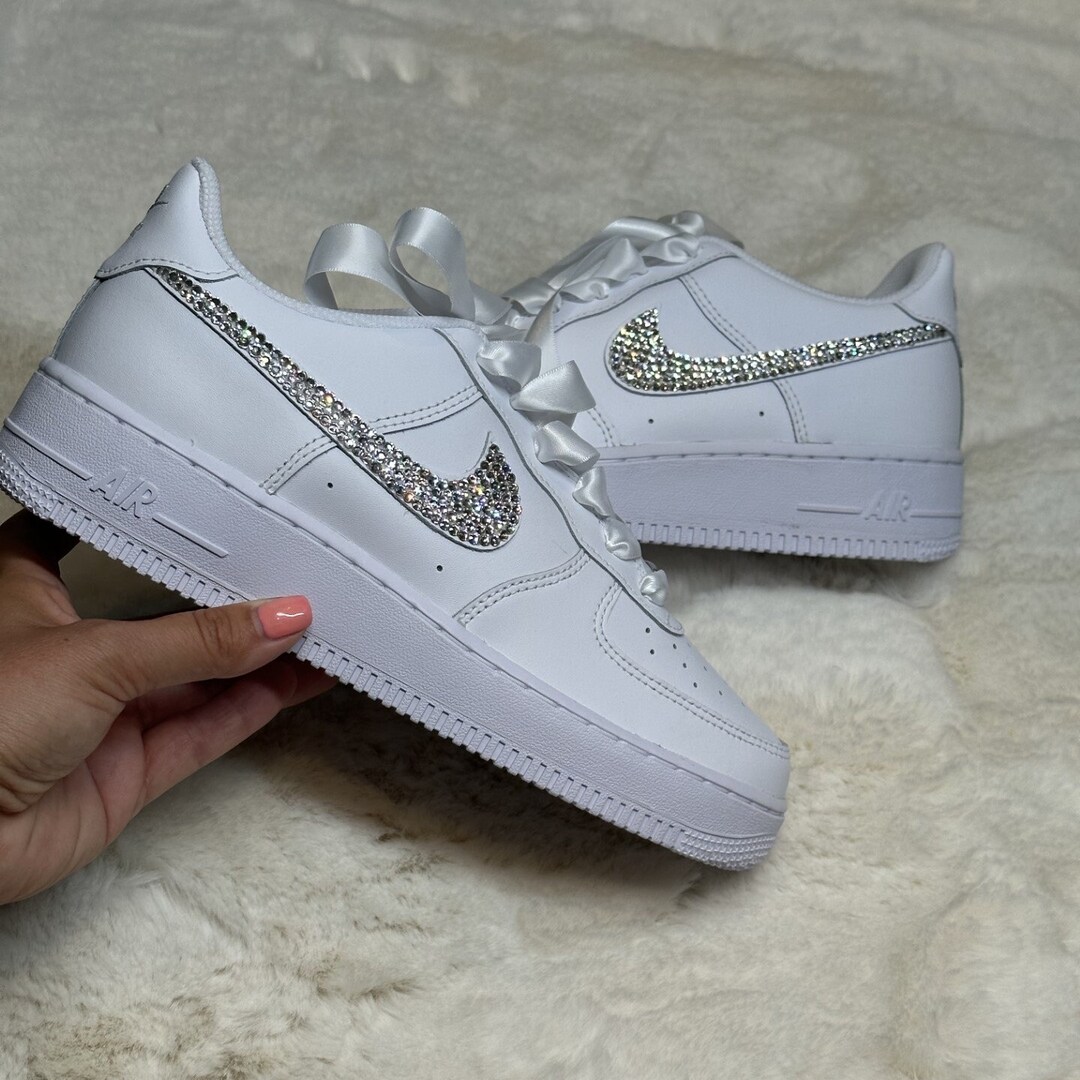 Swarovski Air Force 1's in White Low Sneakers Blinged Out With Silver ...