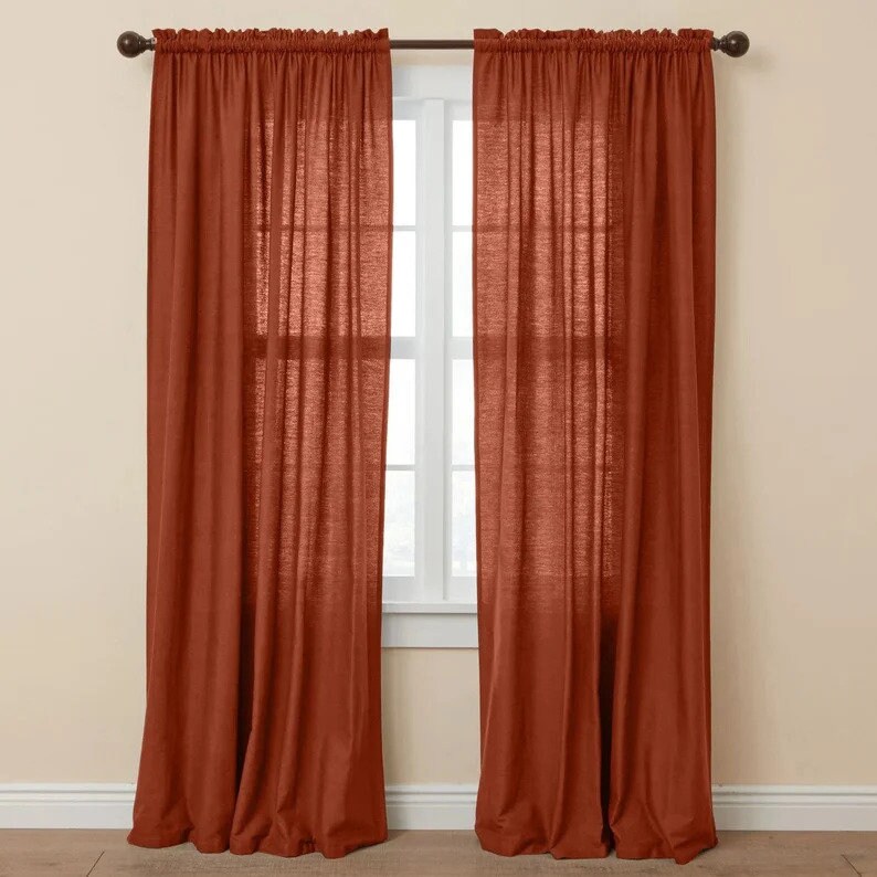 Rust Color Cotton Window Drape/stonewashed Cotton Curtain 2panel/rust ...