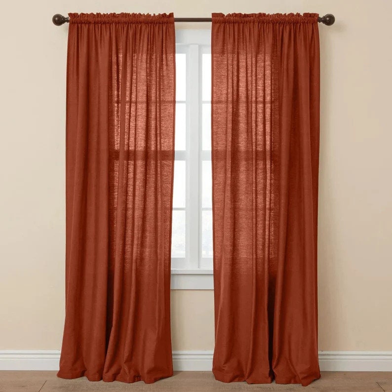 Rust Color Cotton Window Drape/stonewashed Cotton Curtain 2panel/rust ...